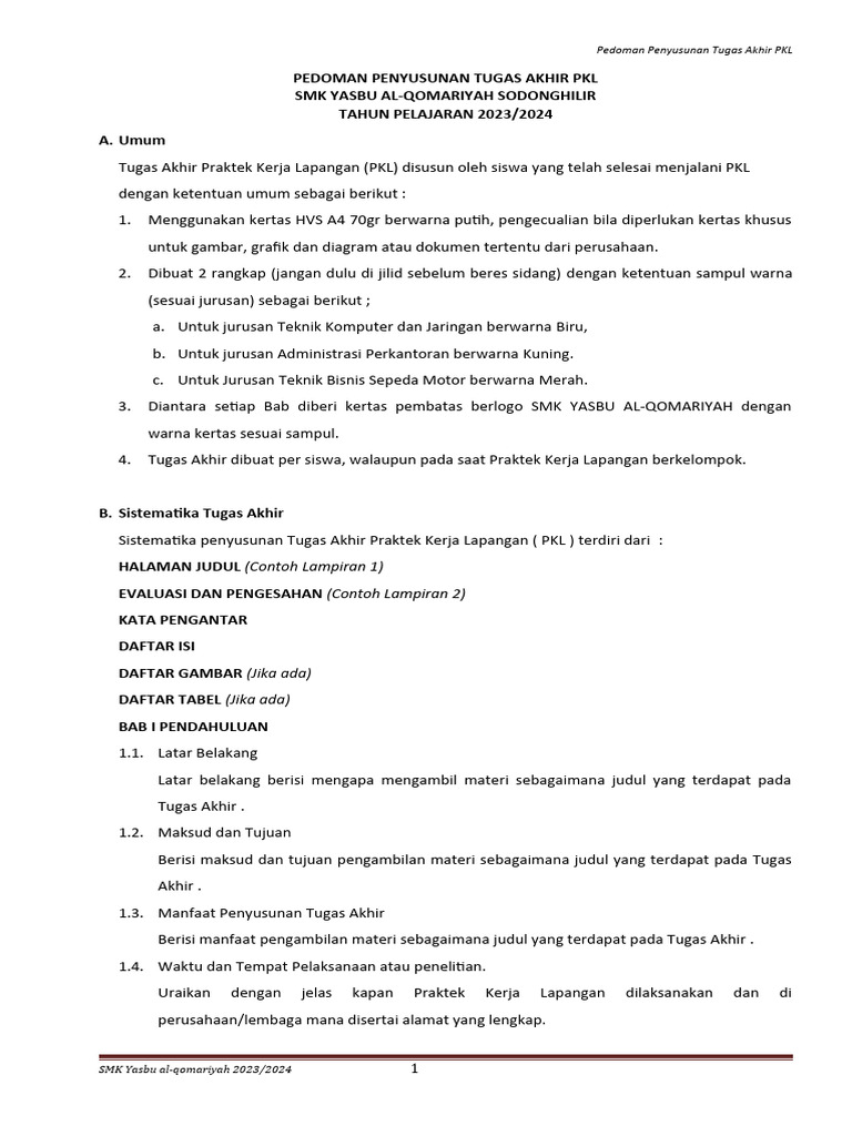 Panduan Tugas Akhir PKL SMK 2023/2024 | PDF