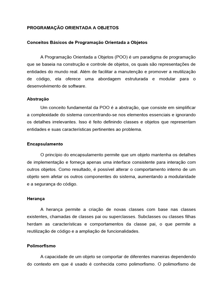 Programação Orientada A Objetos Pdf Programação Orientada A Objetos Classe Programação De