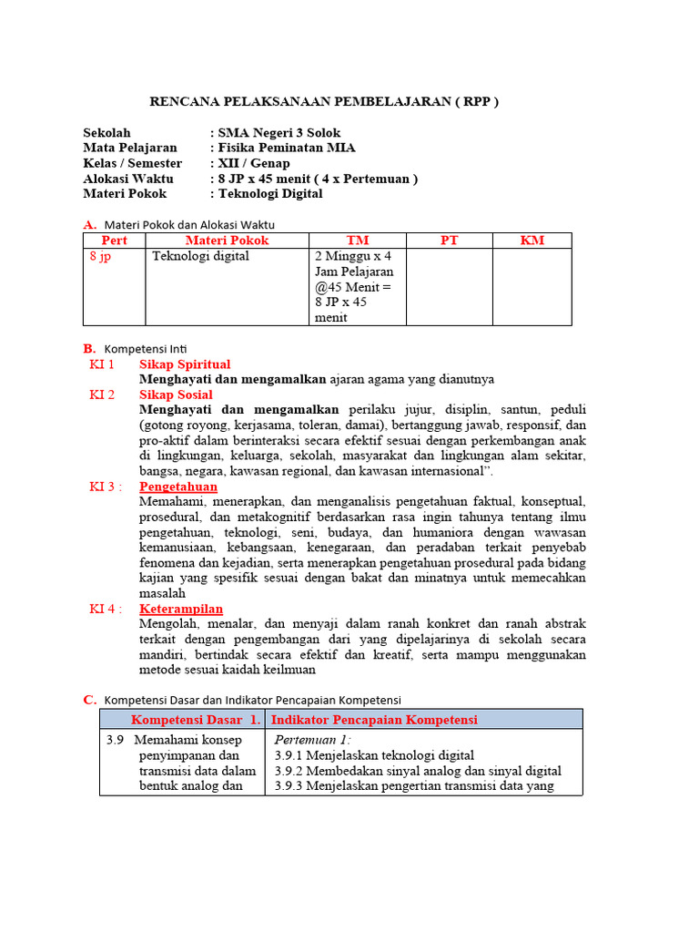 Indikator Teknologi Digital dalam RPP | PDF | Seni | Komputer
