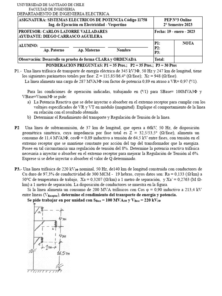 PEP3 - SEP (Online) Vesp - 2°sem 2023 | PDF | Energia electrica | Poder (Física)