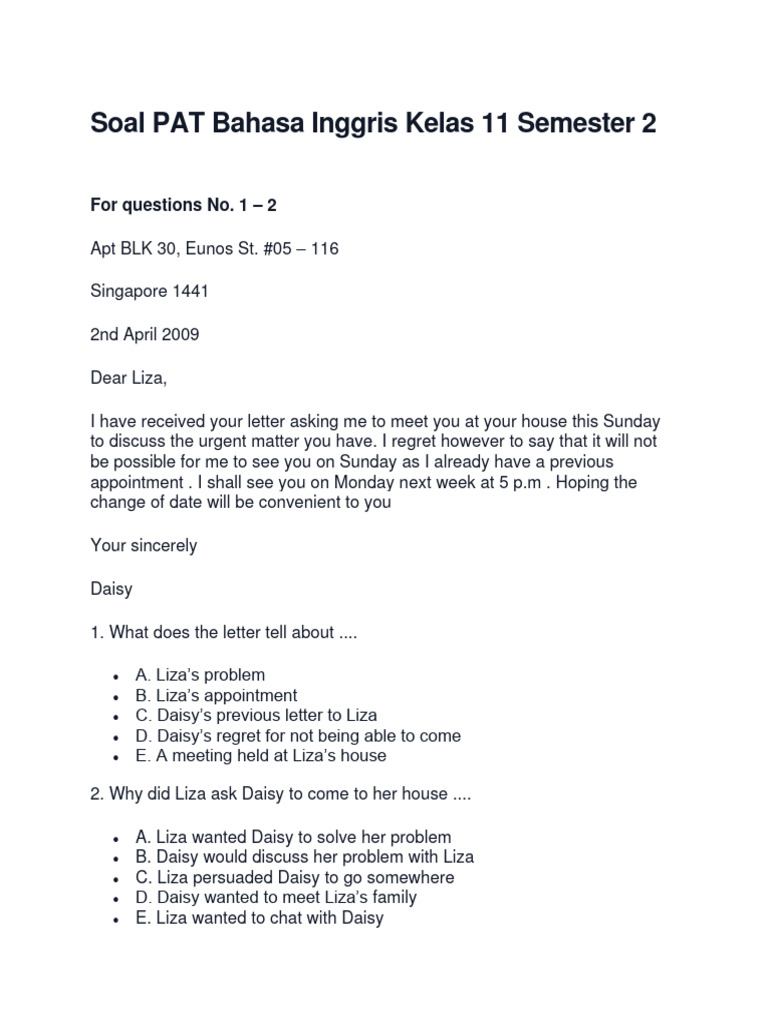 Soal PAT Bahasa Inggris Kelas 11 Semester 2 2024 | PDF | Human Digestive System | Telephone