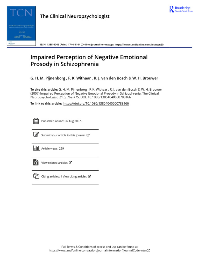 Impaired Perception of Negative Emotional Prosody in Schizophrenia ...