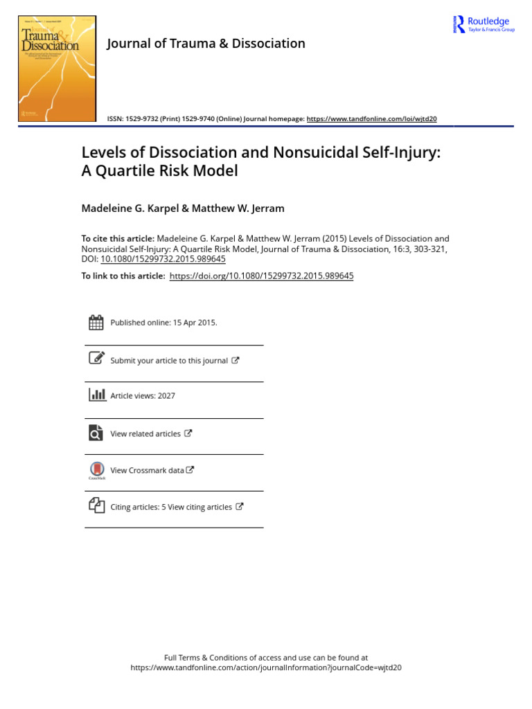 Levels of Dissociation and Nonsuicidal Self Injury A Quartile Risk ...