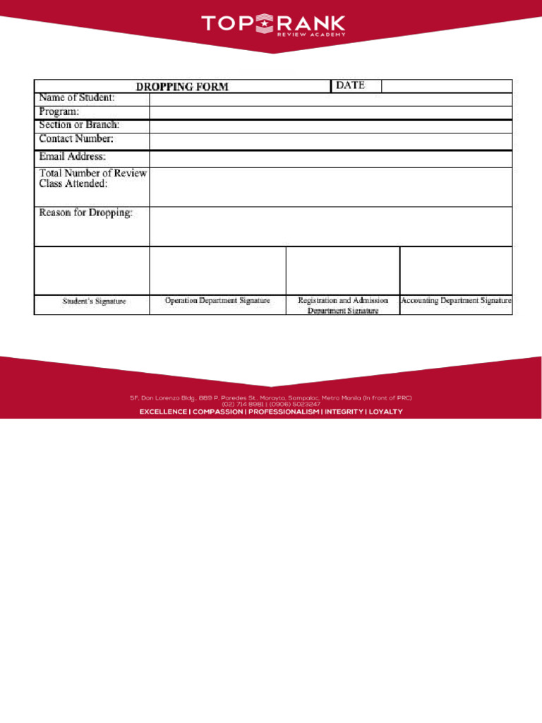 Dropping Form 1 | PDF