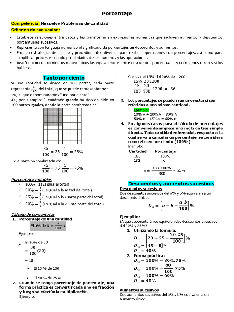 Porcentajes Descuentos Y Aumentos Sucesivos Pdf Porcentaje Economias