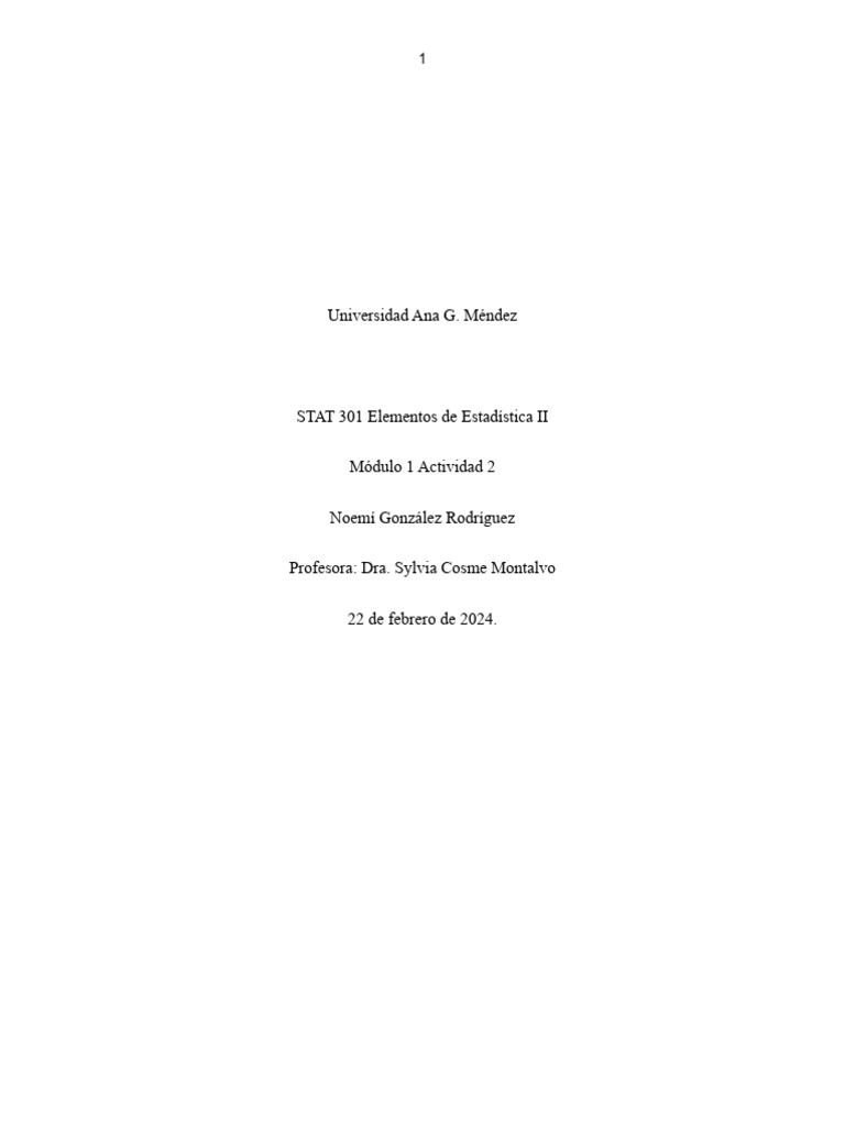 Módulo 1 Actividad 2 | PDF | Error estándar | Muestreo (Estadísticas)