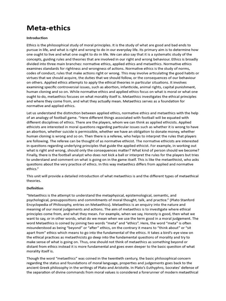 Meta Ethics | PDF | Philosophical Theories