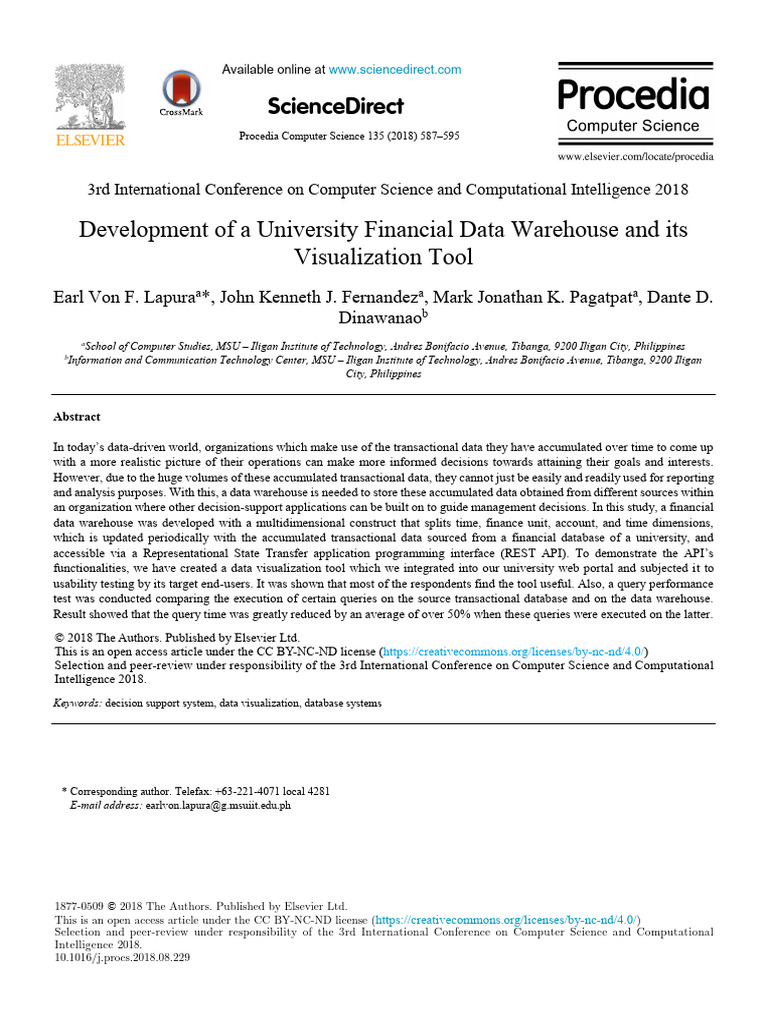 Development of a University financial data warehouse and its ... Development of a University financial data warehouse and its ...