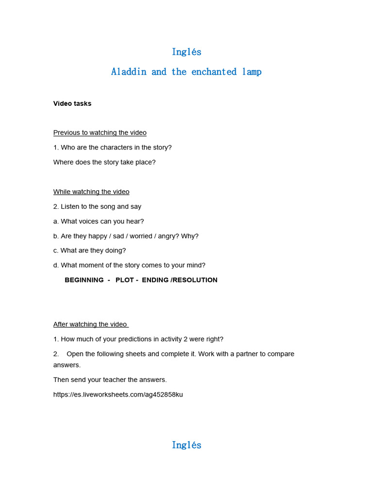 Aladdin and The Enchanted Lamp. Propuesta de Enseñanza. Encuentro de ...