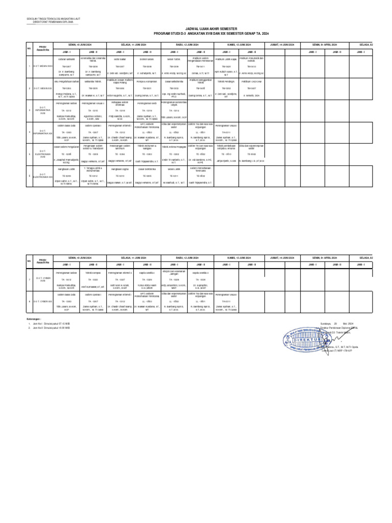 Jadwal UAS 2024 D3 | PDF