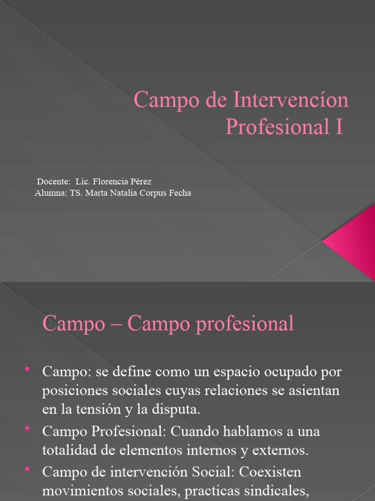 Campo de Intervencíon Profesional I | PDF | Conocimiento | Trabajo Social