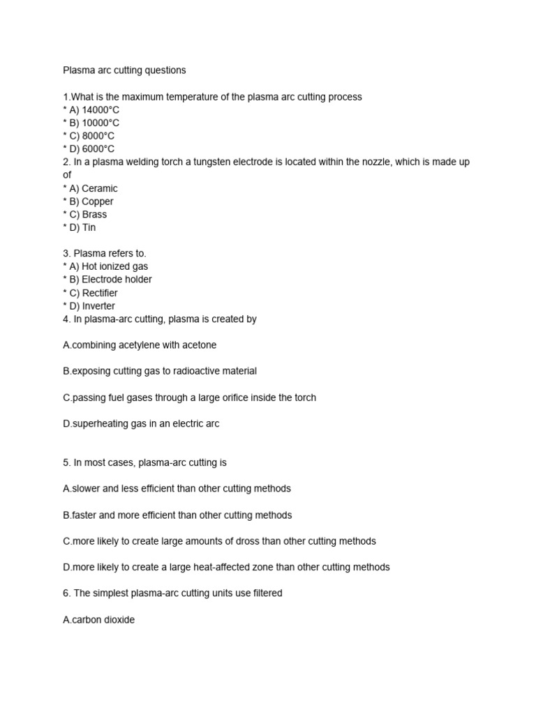PAC Process Questions | PDF | Electric Arc | Materials