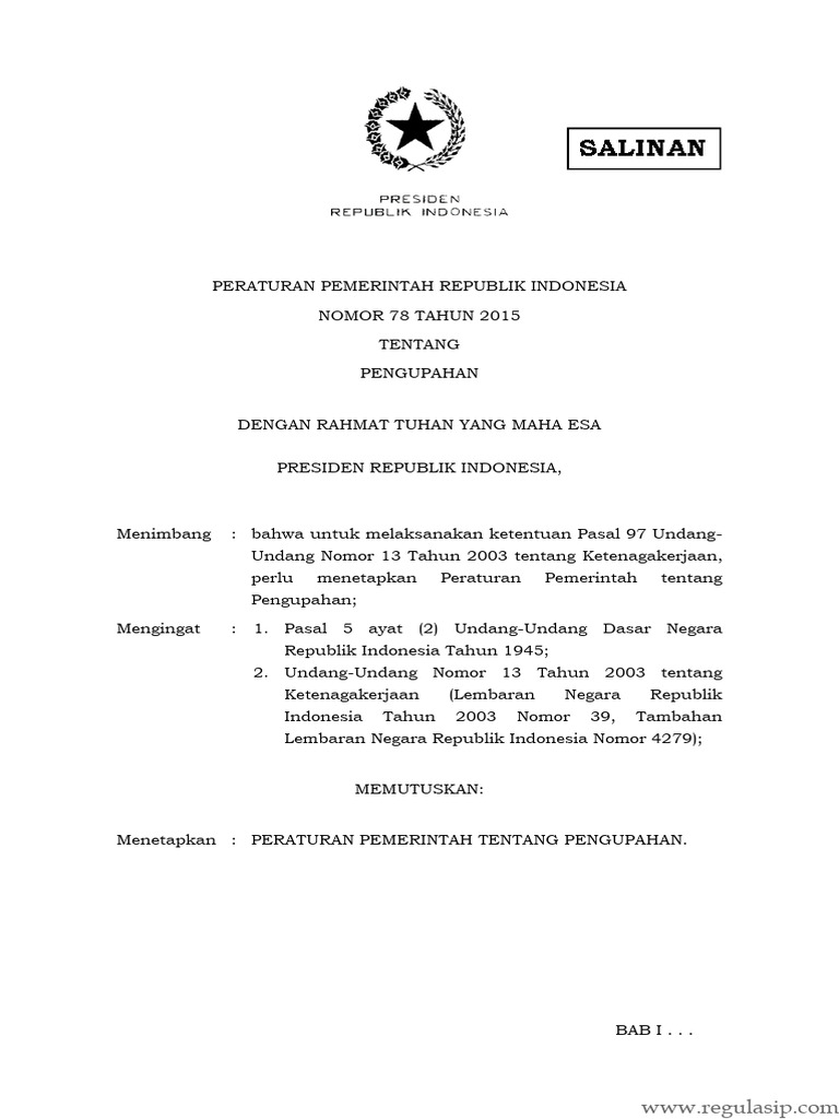 Peraturan Pengupahan Indonesia 2015 | PDF | Pengelolaan Keuangan & Uang