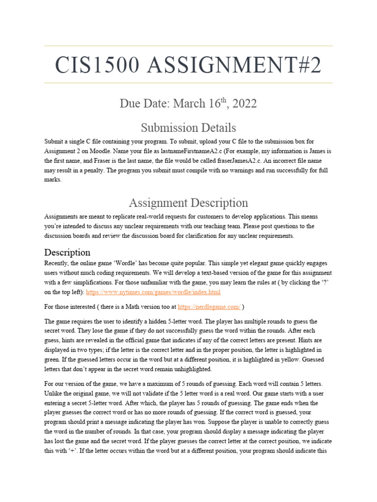 CIS1500 Assignment 2 | PDF | Computer Program | Programming