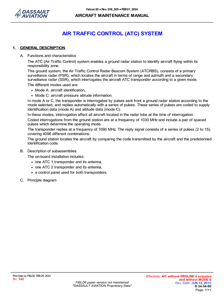 D 34-54-00-AIR TRAFFIC CONTROL (ATC) SYSTEM | PDF | Transponder ...