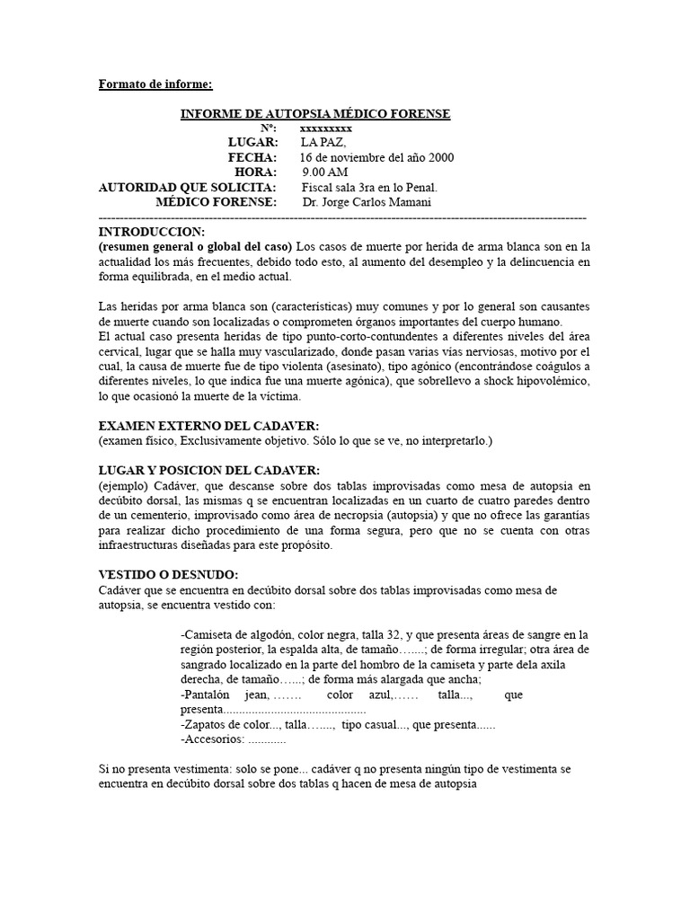 Informe de Autopsia Medico Forense | PDF | Violación | Autopsia