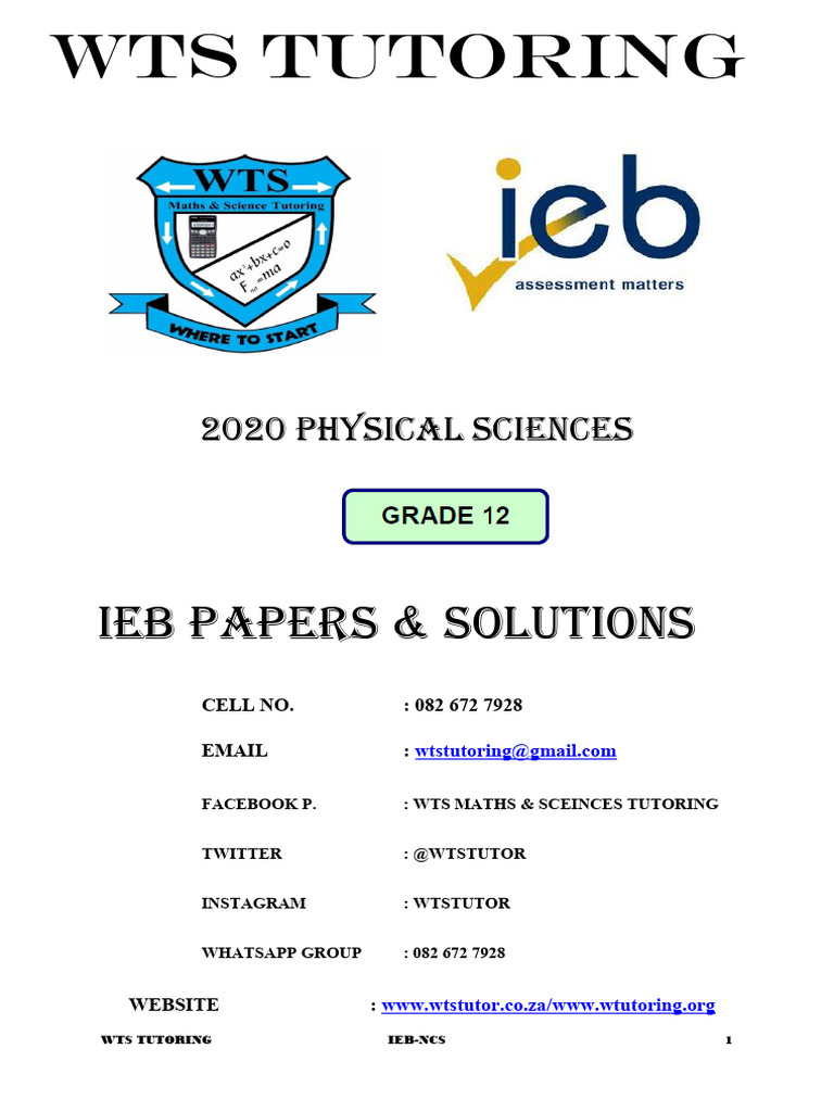 2020 Wts 12 Ieb Physcs Guide Q & S | PDF | Learning