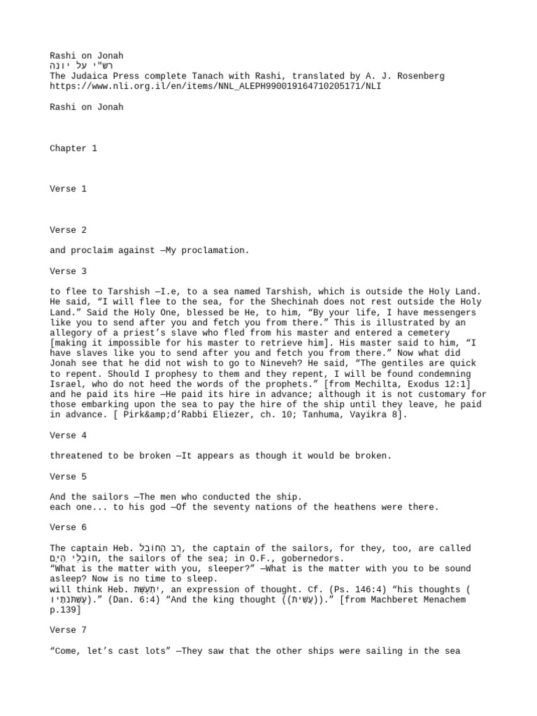 Rashi On Jonah - en - The Judaica Press Complete Tanach With Rashi ...