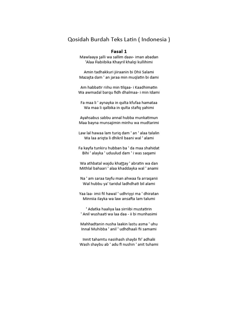 Qosidah Burdah Teks Latin | PDF | Wellness | Religion & Spirituality