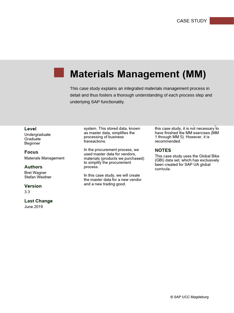 Intro S4HANA Using Global Bike Case Study MM Fiori en v3.3 | PDF ...