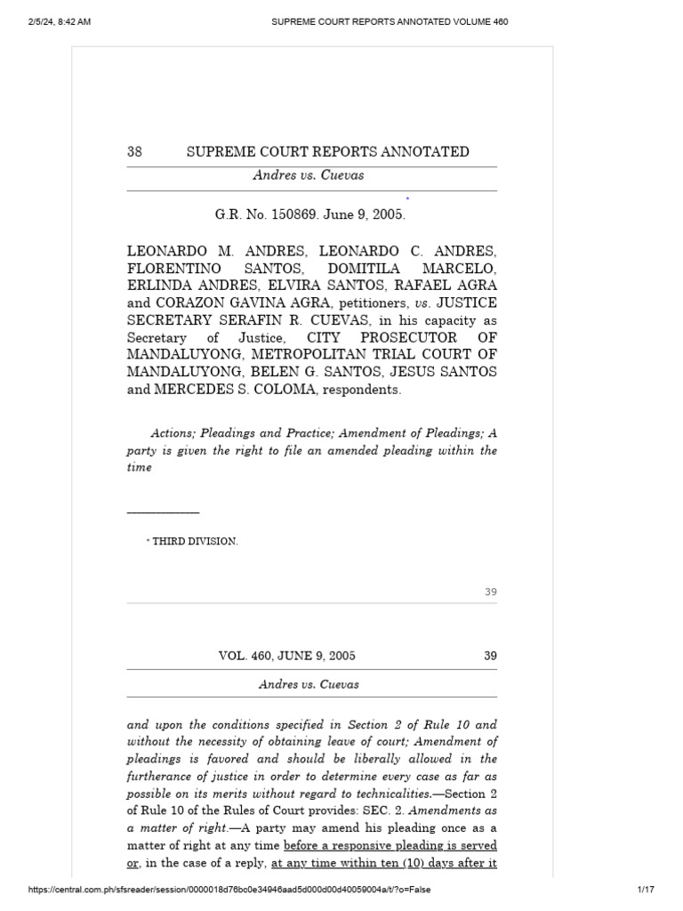 Andres vs. Cuevas | PDF | Jurisdiction | Injunction