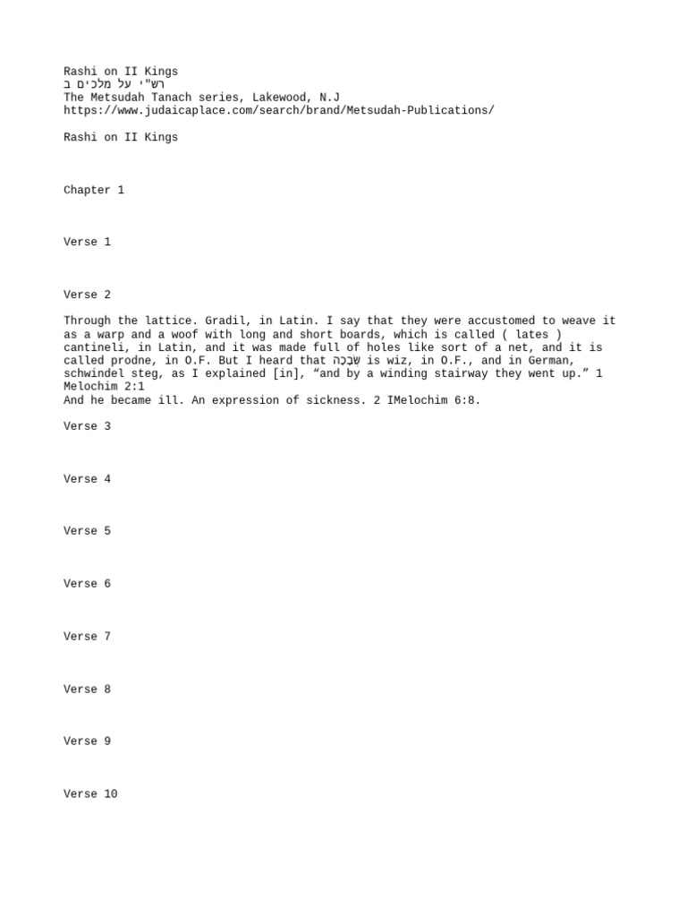 Rashi On II Kings - en - The Metsudah Tanach Series, Lakewood, N.J.plain | PDF