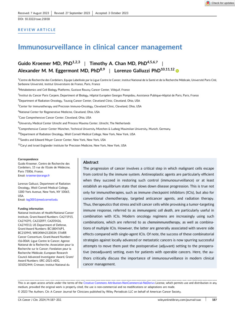 CA A Cancer J Clinicians - 2023 - Kroemer - Immunosurveillance in ...