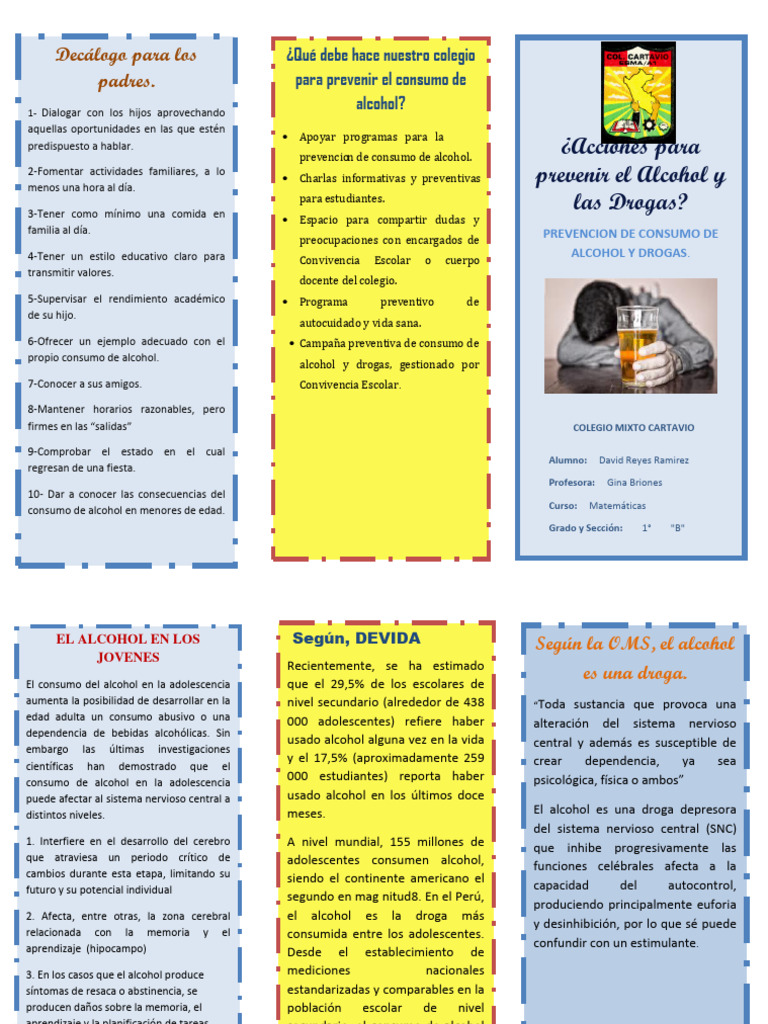 Triptico Prevenir Alcohol y Drogas | PDF | Bebidas alcohólicas | Drogas