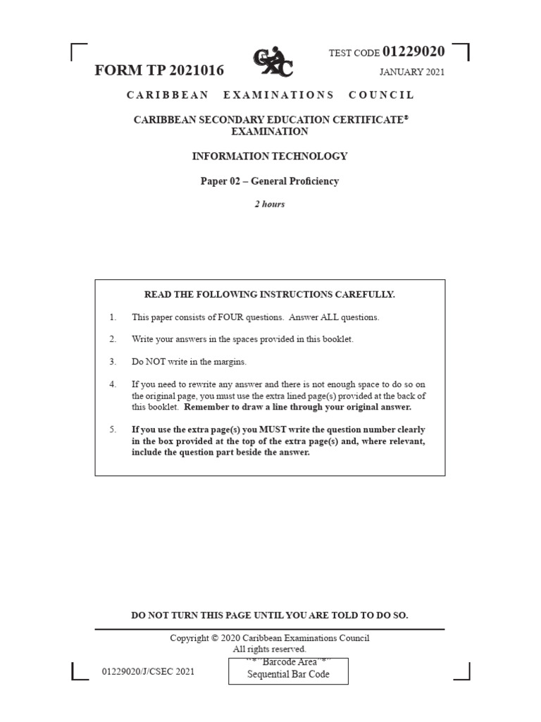 CSEC - Jan 2021 - IT P2 - Solutions | PDF | Spreadsheet | Barcode