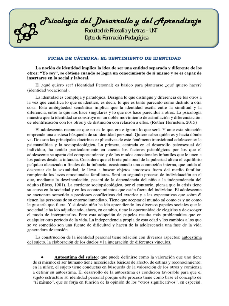 Psicología Del Desarrollo y Del Aprendizaje: Facultad de Filosofía y Letras - UNT Dpto. de ...