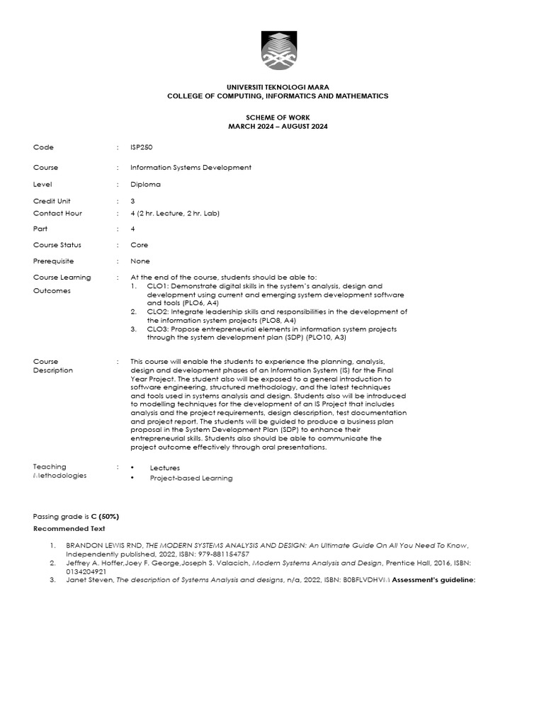 ISP250 Course Outline and Assessment Plan | PDF | Databases | Computing