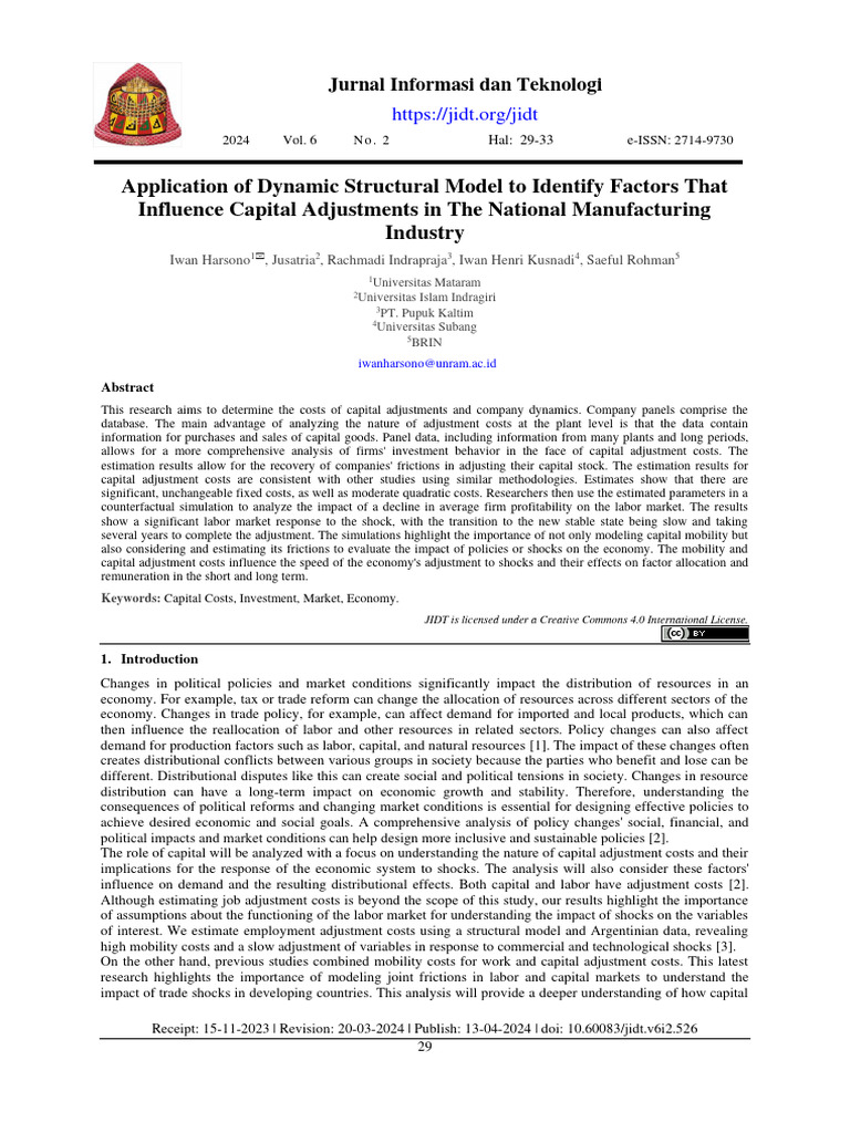 Application of Dynamic Structural Model To Identify Factors That Influence Capital Adjustments ...