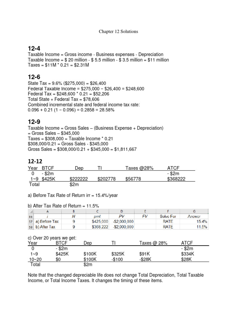 Chapter 12 Solutions To The Assigned Exercise Problems | PDF | Income | Tax Rate