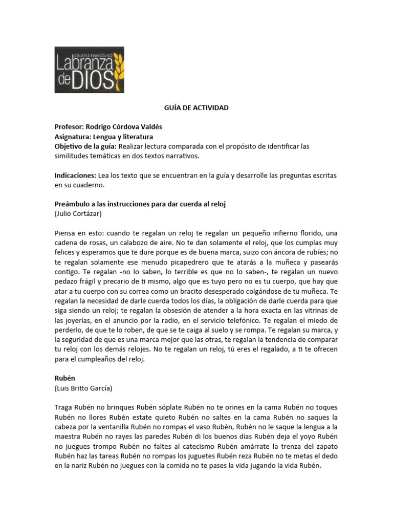 Lectura Comparada: Cortázar y Britto | PDF