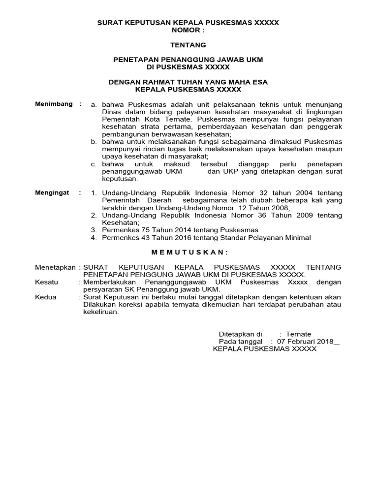 SK Penetapan Penanggung Jawab Ukm | PDF