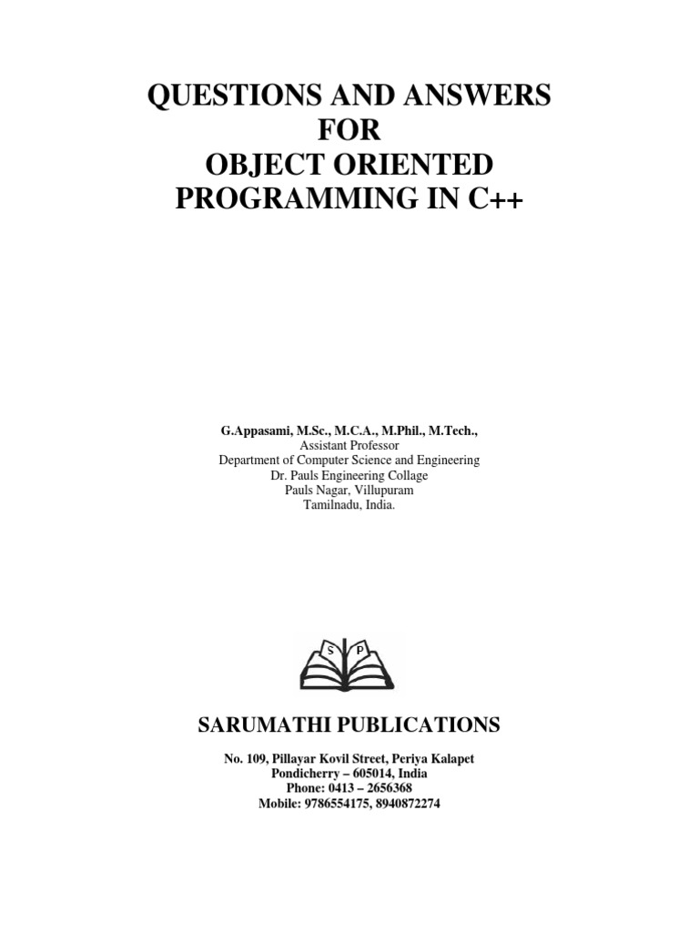 Object Oriented Progamming in C++ (OOP in CPP Q&A) | PDF | Class ...