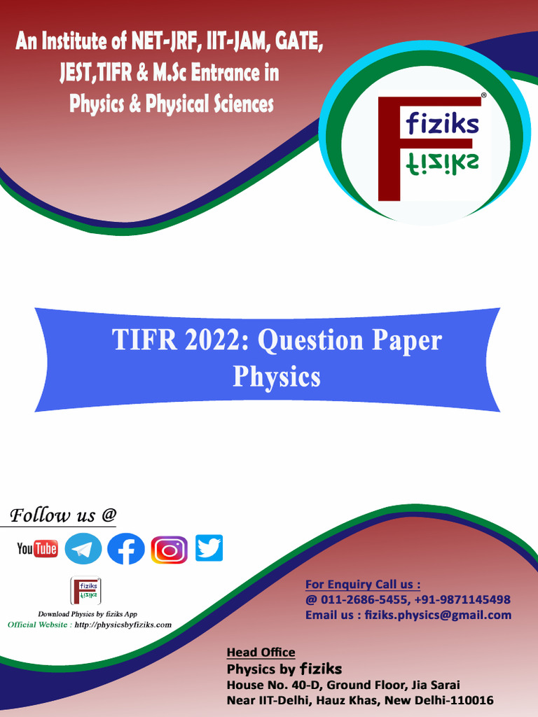 TIFR 2022 Physics Exam Paper | PDF | Electron | Electrical Resistivity ...