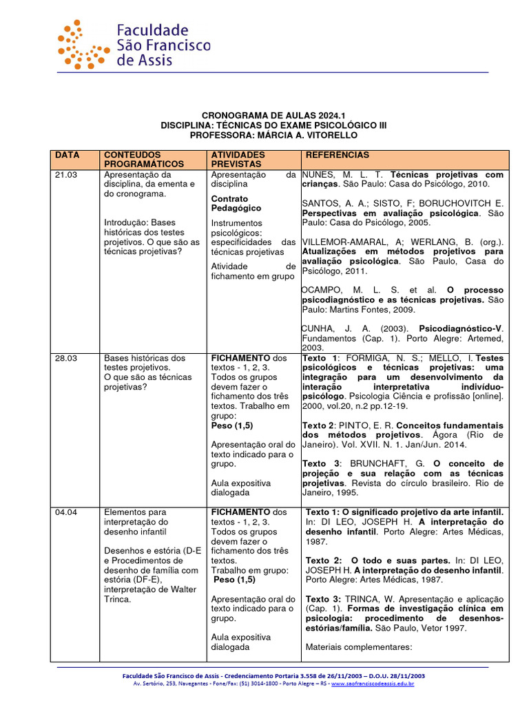 Cronograma TEP III 2024 1 | PDF | Psicologia | Ciências comportamentais