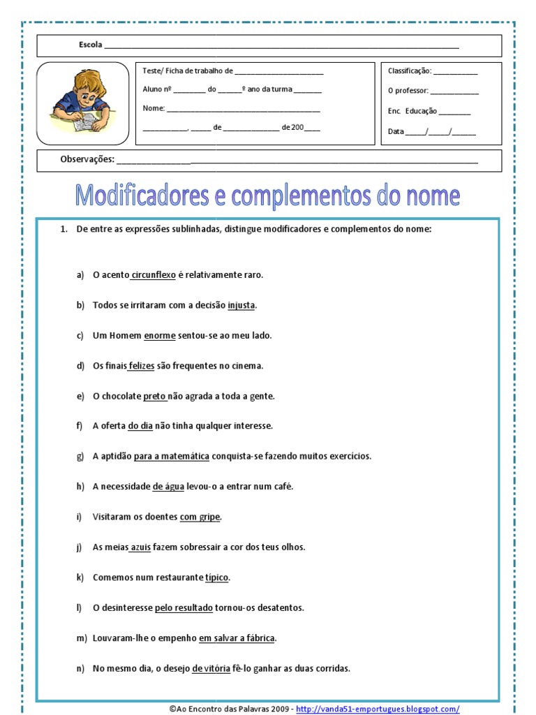 Modificadores e Complementos Do Nome.