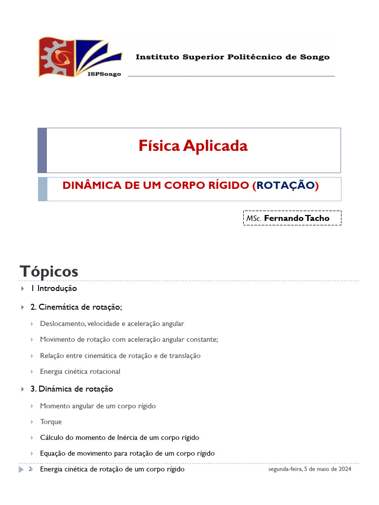 Aula 6 - Dinâmica de Corpo Rigido | PDF | Torque | Rotação