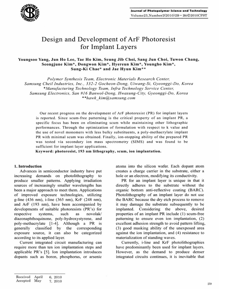 Design and Development of ArF Photoresist For Implant Layers | PDF ...