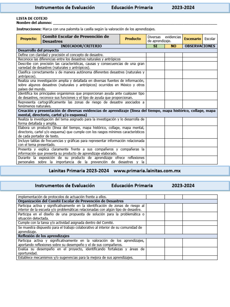 6to Grado Enero - Instrumentos de Evaluación (2023-2024) | PDF | Evaluación | Puntuación