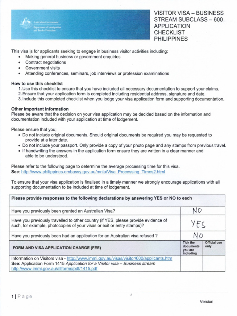 Visa Application Checklist | PDF