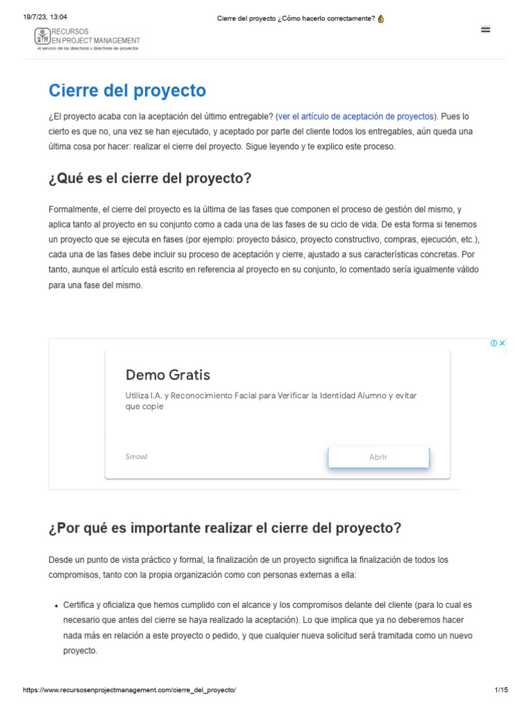 Cierre Del Proyecto ¿Cómo Hacerlo Correctamente - ?L | PDF | Cookie ...
