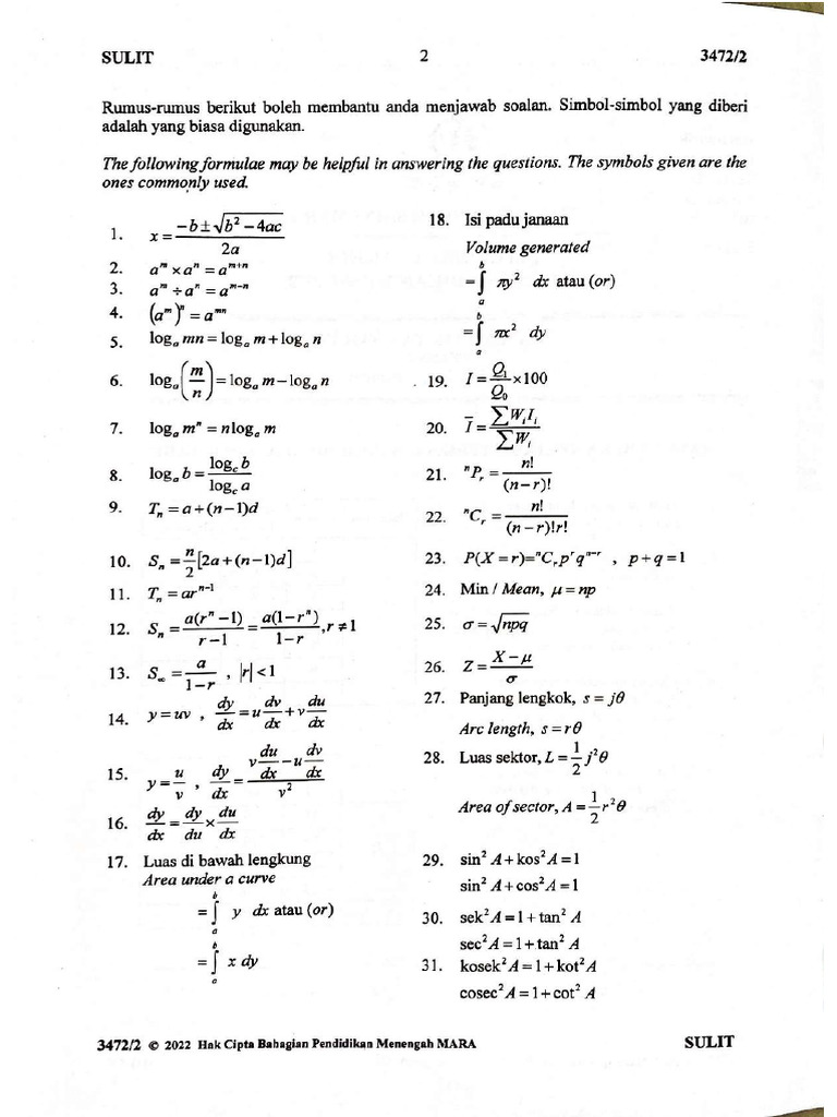 2022 MRSM Add - Maths K2 | PDF