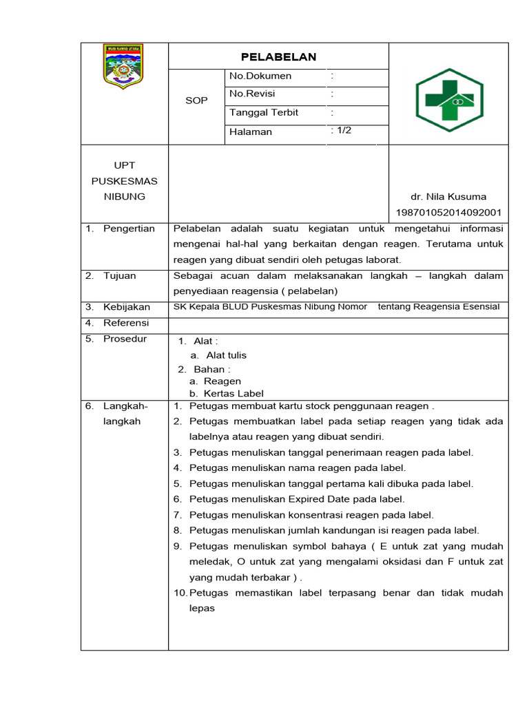 Prosedur Pelabelan Reagen Laboratorium | PDF