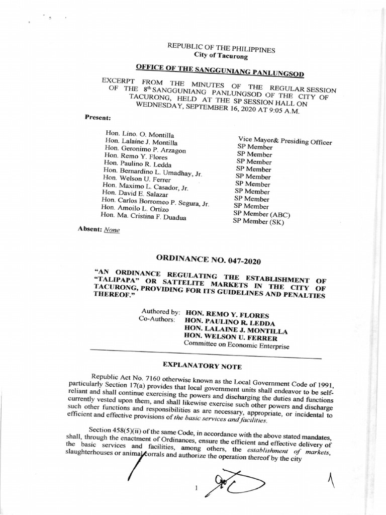 Talipapa Ordinance 047 2020 | PDF | Sanitation | Water Supply