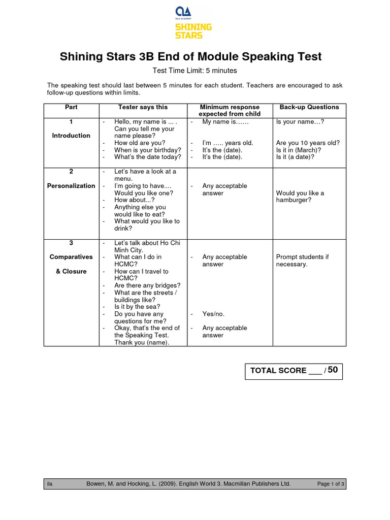 OLA ELT - J3B EOMT - Speaking | PDF