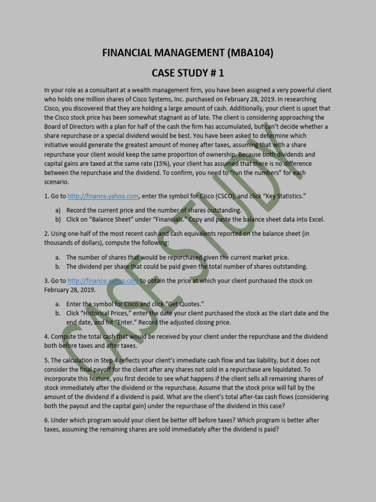 Case Study 1 | PDF | Dividend | Share Repurchase