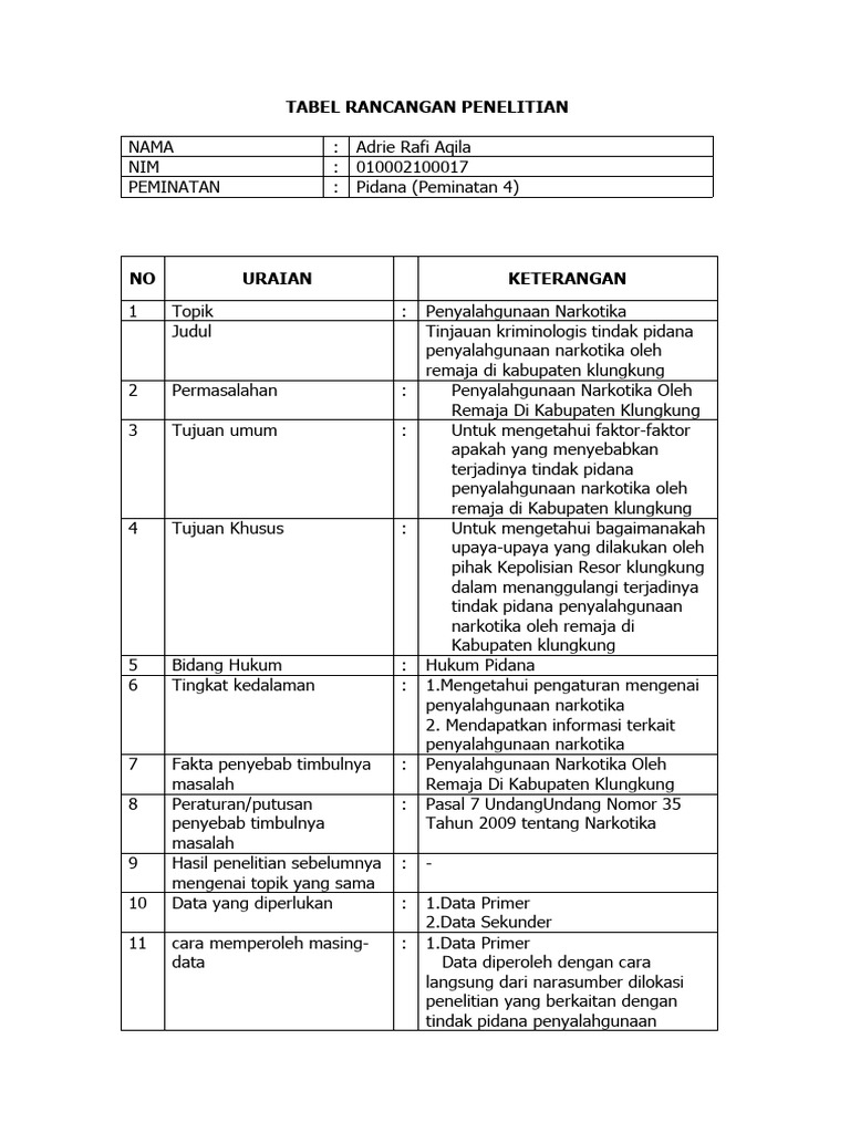 Tabel - Rancangan Penelitian2024 | PDF